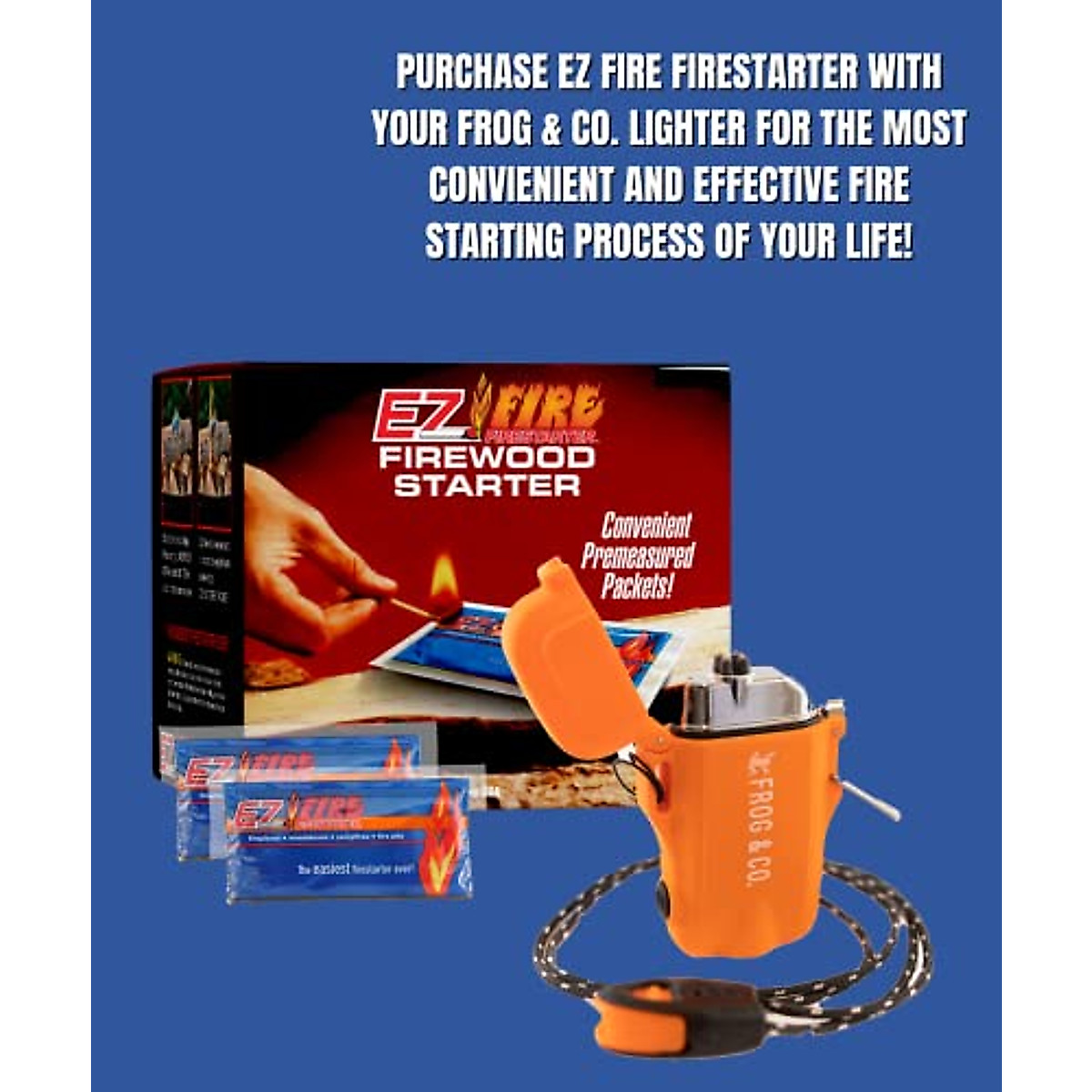 EZ FIRE FIRESTARTER and Survival Frog Tough Tesla Lighter 2.0 – Waterproof, Windproof, Flameless Top-Facing Dual Arc Plasma USB Rechargeable Electric w/Built-in Flashlight and Emergency Whistle.