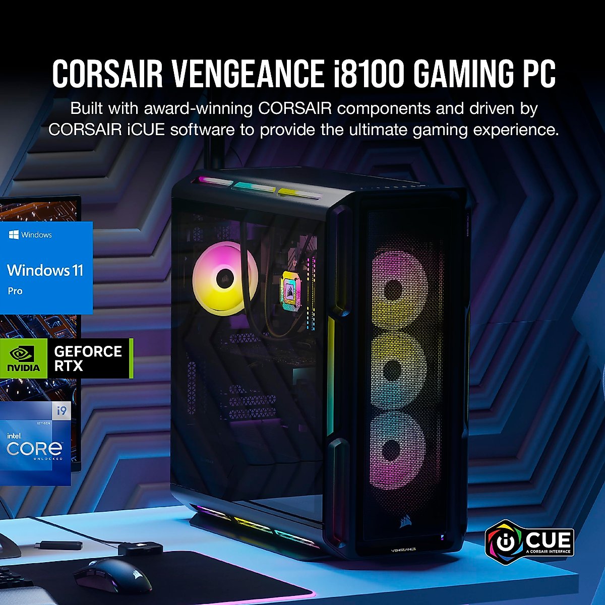 Corsair Vengeance i8100 Series Gaming PC - Liquid Cooled Intel® Core™ i9 12900KS CPU - NVIDIA® GeForce RTX™ 4090 GPU - 4TB M.2 SSD - 64GB Dominator Platinum RGB DDR5 Memory - Black