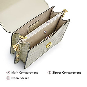 Leather Shoulder Handbags for Women, Split Cowhide Crossbody Hobo Handbags Womens Crocodile Embossed Shoulder Bags, Gray