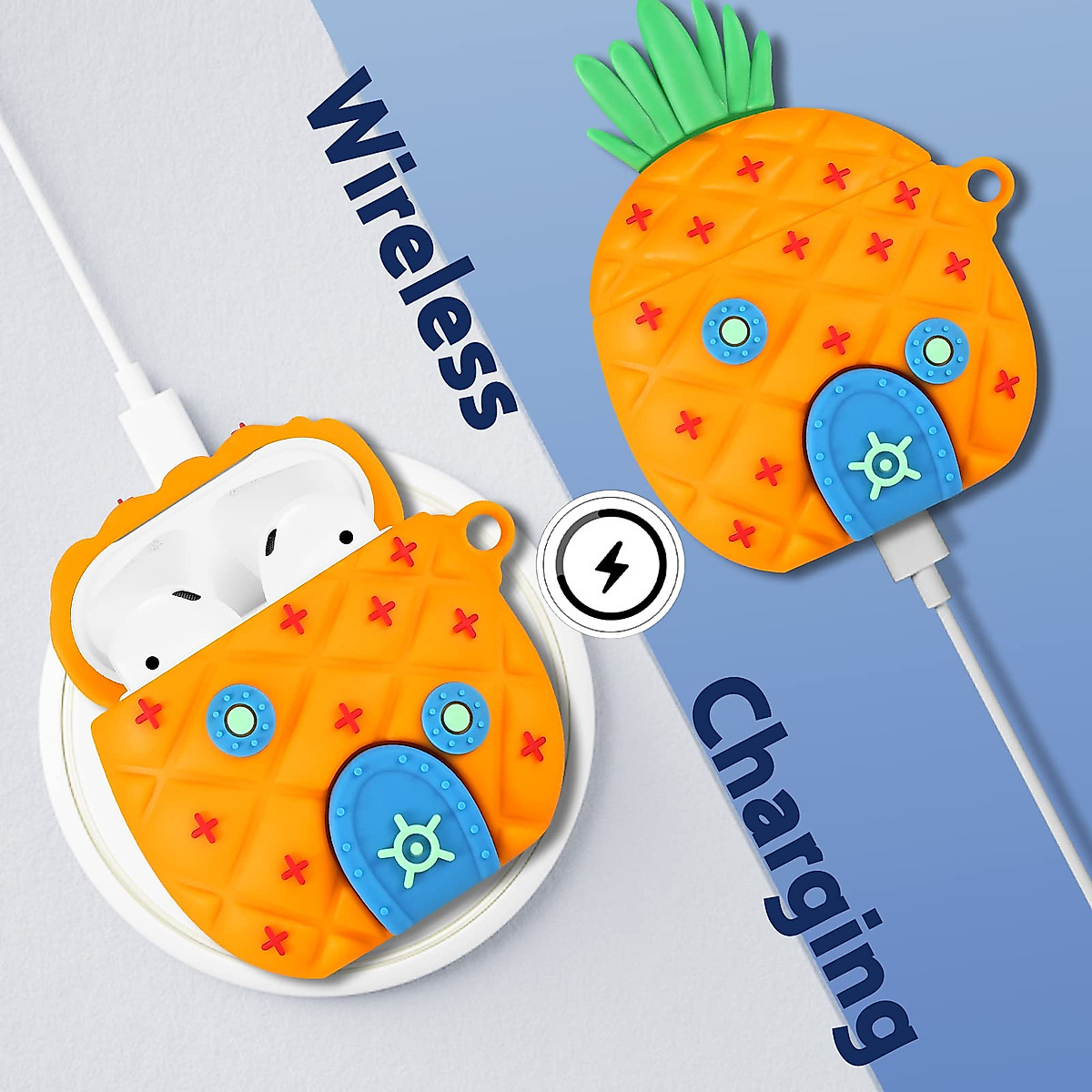 Besoar for AirPods 2&1 Case Cartoon Cute Kawaii Silicone Cases for Apple AirPod Air Pods 1/2 Design Cover Cool Unique Fashion Fun Funny Soft Coves for Girls Girly Boys(Pineapple House)