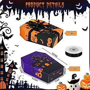 OPELETNNT 24 Pcs Halloween Trick or Treat Gift Boxes, Halloween Candy Cookie Goodie Boxs for Halloween Party Favor Supplies, Ghost Coffin Paper