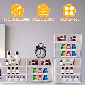 CYEAH Desk Organizer Set of 2 with 3 & 4 Drawers, Stackable Plastic Storage Drawers, Makeup Desktop Drawer Organizer, Desk Storage Box, Bathroom Organization Boxes Suitable for Office, School, Home