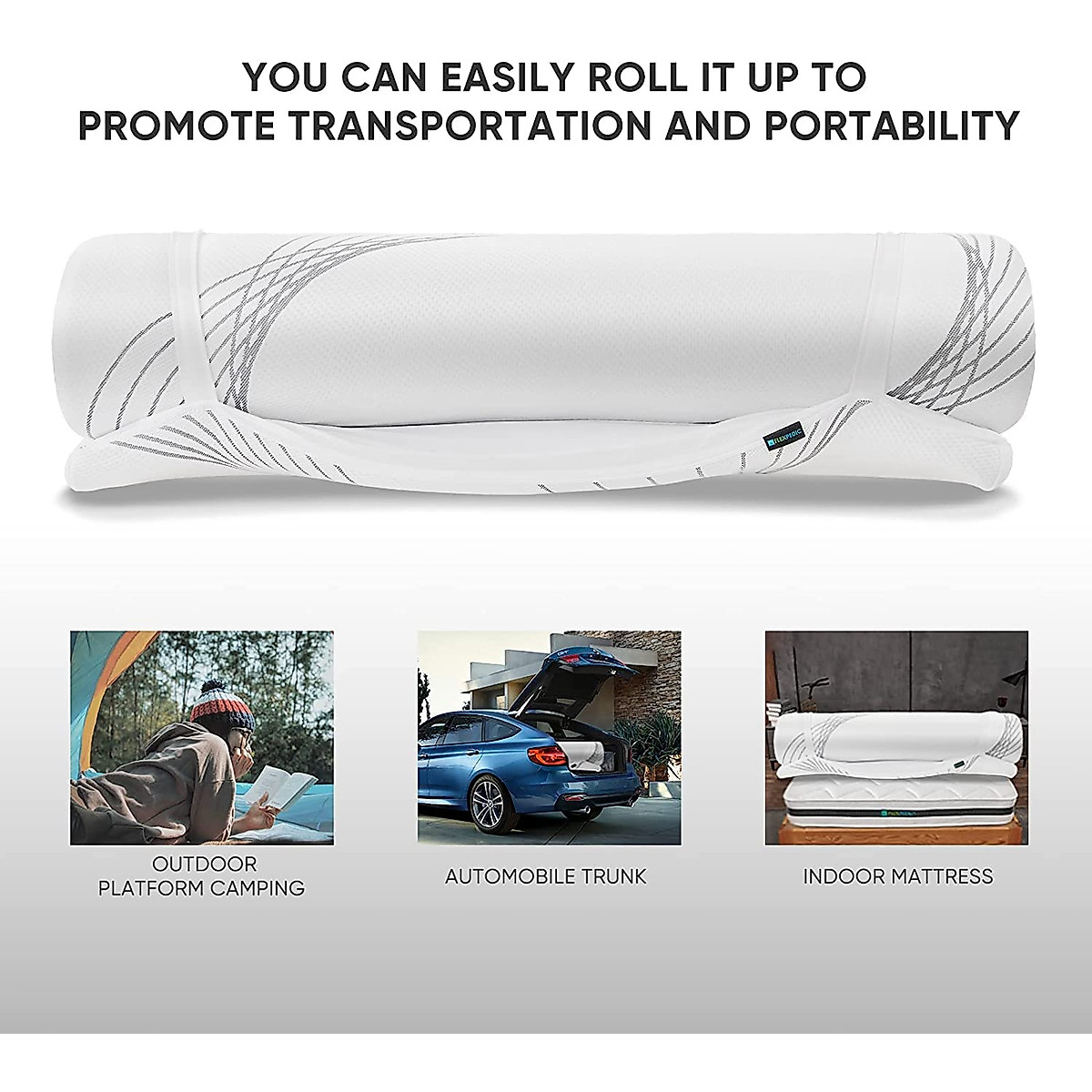 FLEXPEDIC 3D Breathable Mesh Cover and Coconut Shell Carbon Full Memory Foam Firm Mattress Topper 3 Inch, Double-Sided Cooling Pad with Non-Slip Ventilated Cover, Pressure-Free Mattresses Toppers