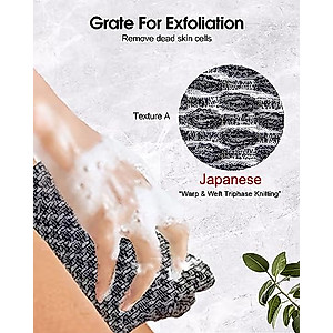 Bathflor Exfoliating Shower Towel with Clip Strap, Exfoliating Washcloth with 2 Sides for Washing & Scrubbing, Premium Japanese Scrub Wash Cloth, Quick Drying, 40inch Length (1 Pack-B)