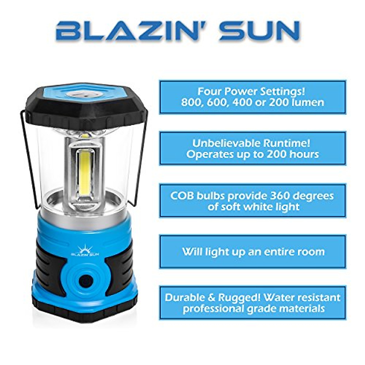 Blazin' Sun 800 | Brightest Lanterns Battery Powered LED Camping and Emergency | Hurricane, Storm and Power Outages (Blue)