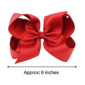 DEEKA 2 PCS 6" Big Hand-made Grosgrain Ribbon Solid Color Hair Bows Alligator Clips Hair Accessories for Little Teen Toddler Girls Kids Set of 2 -Red