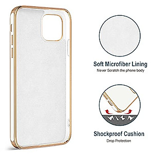 Hython Case for iPhone 14 Case with Ring Stand [360° Rotatable Ring Holder Magnetic Kickstand] [Support Car Mount] Plated Gold Edge Slim Soft TPU Luxury Shockproof Protective Phone Case Cover, White