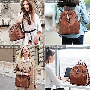 Backpack Purse for Women, Large Shoulder Bags for Work Office Airplane Travel College School Bookbag, Women's Fashion Anti-Theft PU Leather Satchel Handbags with USB Charging Port fits 14 inch Laptop