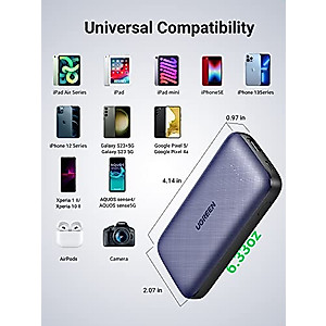UGREEN Portable Charger 10000mAh USB-C Power Bank PD 20W, Portable Charger Power Bank for Samsung Galaxy S23/S22/S21/S10, iPhone 13 Series/iPhone 12 Series, iPad, and More (USB C to A Cable Included)