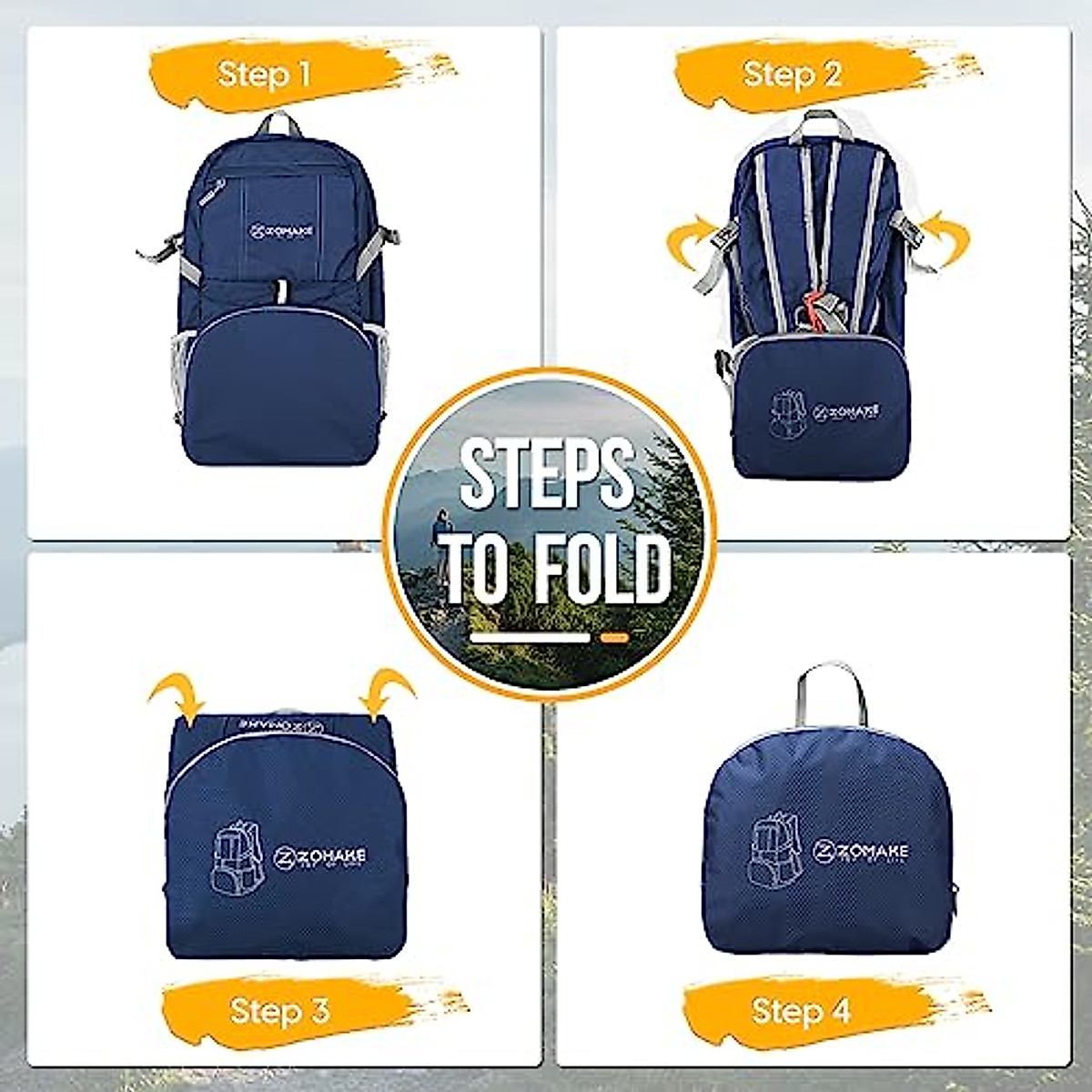 ZOMAKE Lightweight Packable Backpack 35L - Light Foldable Backpacks Water Resistant Collapsible Hiking Backpack - Compact Folding Day Pack for Travel Camping(Navy Blue)