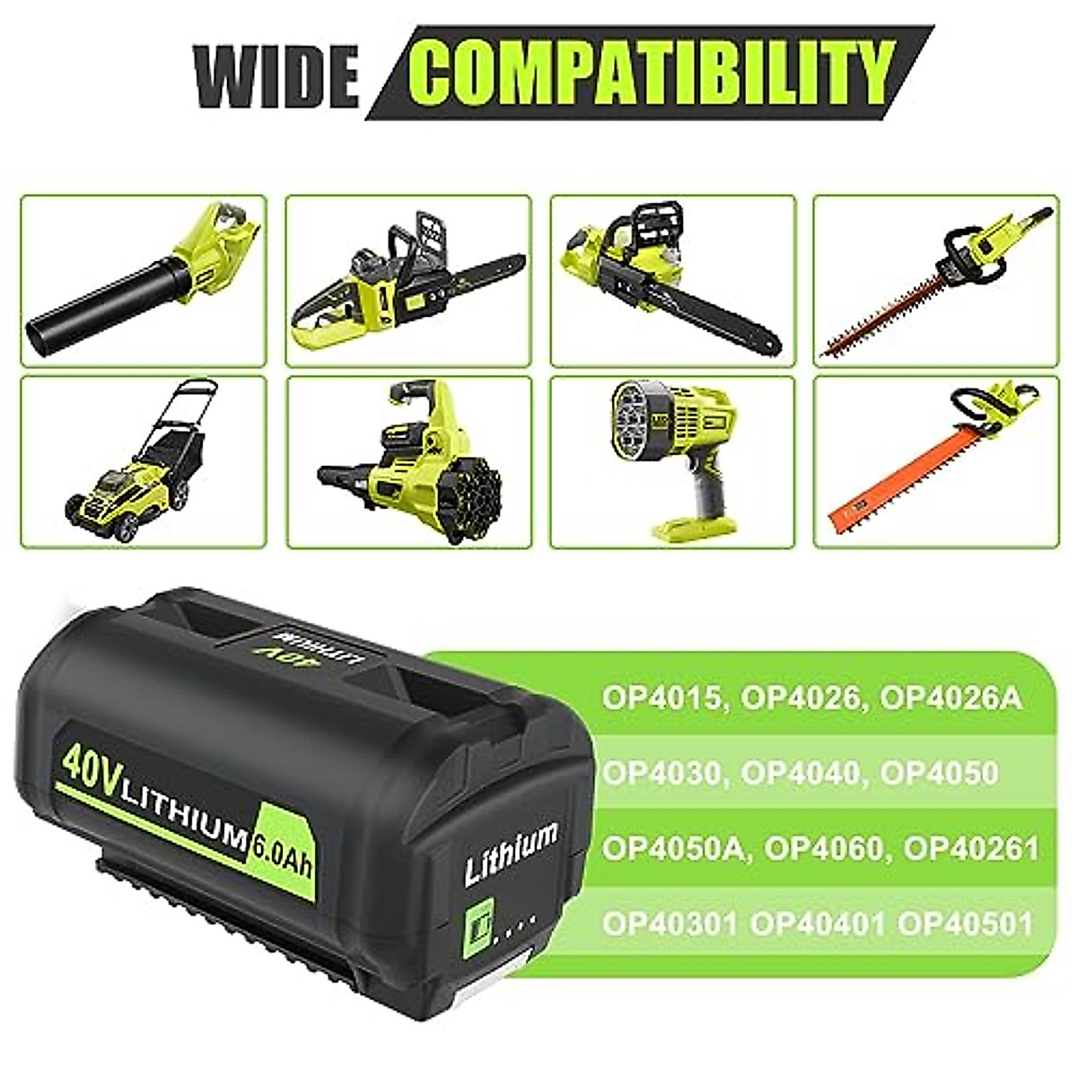 JYJZPB 6.0Ah 40V Battery for Ryobi 40V Battery Replacement OP4040 OP4026 OP4030 OP4050 OP4060A Compatible for Ryobi 40 Volt Cordless Tool Lithium ion Battery Packs