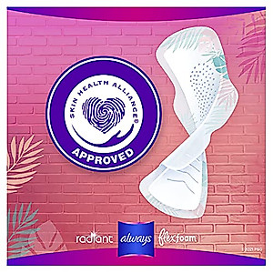 Always Radiant FlexFoam Teen Pads Regular Absorbency, 100% Leak Free Protection is possible, with Wings, Unscented, 28 Count