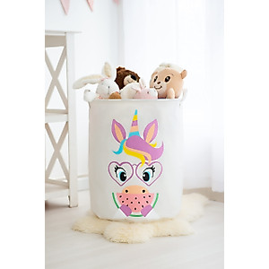 KAZULO Unicorn Hamper Set, Large Round Unicorn Laundry Baskets, kids Hampers laundry Girls, Girls Storage Box Unicorn, Child Laundry Set, Kids Basket (Watermelon Unicorn Bundle)