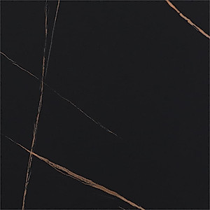 CorLiving Lennox Black Iron Metal Leg Trestle Dining Table with Marbled Top