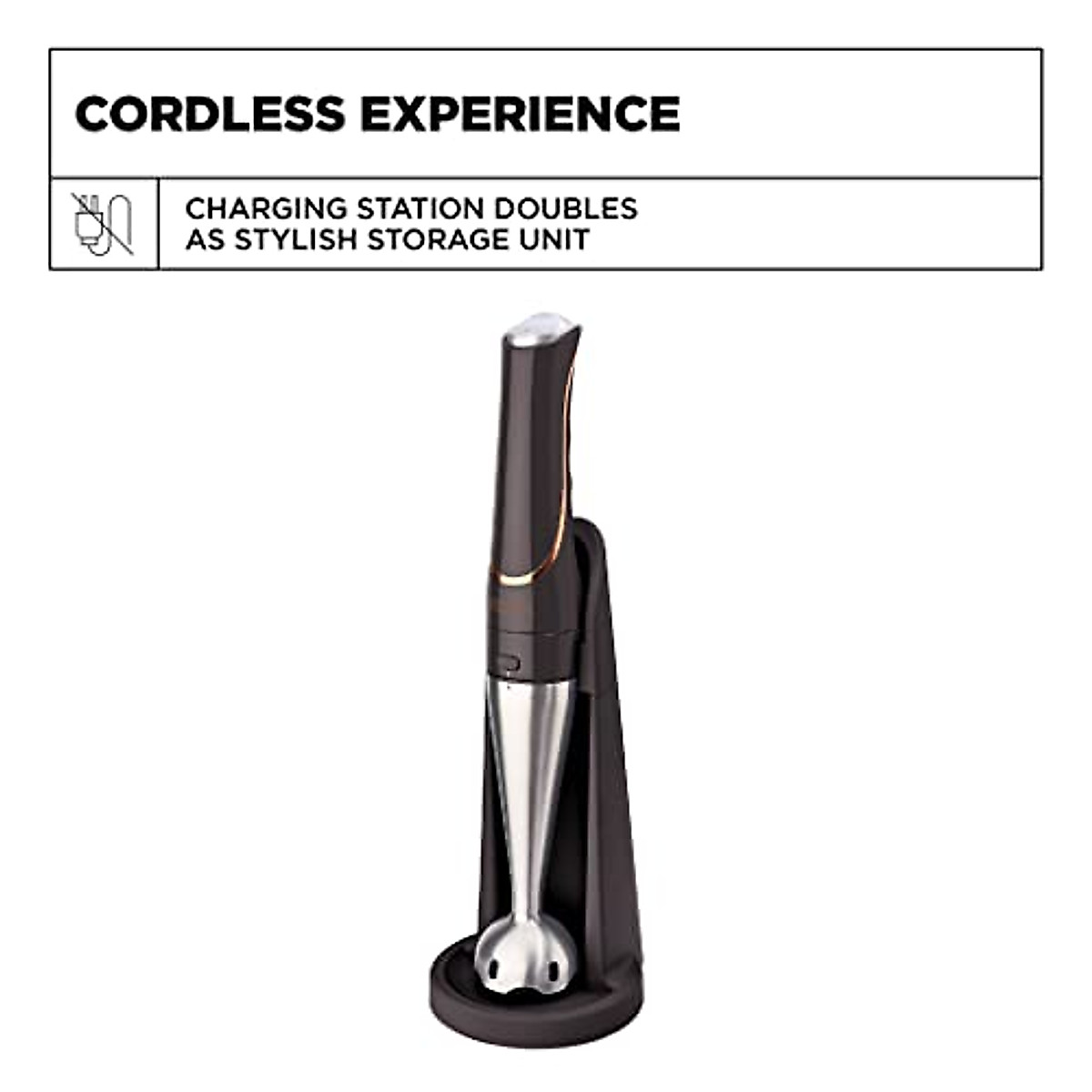 CRUX Cordless Hand Immersion Blender, Durable 7.5” Blending Arm, Quickly Blend, Mix Smoothies, Easily Whip, Puree Sauces/Soups, Conveniently Rechargeable, Easy to Clean with Dishwasher Safe Removeable Parts, Stainless Steel/Black