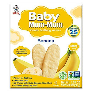 Baby Mum-Mum Rice Rusks, Banana, Gluten Free, Allergen Free, Non-GMO, Rice Teether Cookie for Teething Infants, 1.76 Ounce, Pack of 6