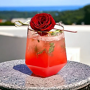 40 count Diamond Unbreakable Stemless Plastic Wine Champagne Whiskey Glasses Elegant Durable Disposable Indoor Outdoor Ideal for Home, Office, Bars, Wedding, 12 Ounce Cups Gold Rim (Gold)