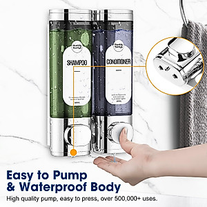 2-Chamber Shampoo and Conditioner Dispenser Shower Soap Dispenser 2 Chamber No Drill,Shower Soap Dispenser Wall Mounted,HUOTDY SUNTYS Body Wash Dispenser Set for Bathroom Toilet Hotel Kitchen(Chrome)