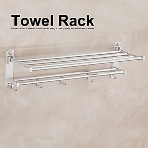 Double Layer Towel Rack, Bathroom Space Saving Towel Shelf, Wall Moted Towel Holder with Towel Hooks