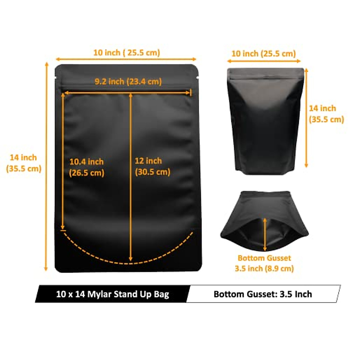 50 Pack 1 Gallon Matte Black Stand Up Food Storage Bags – 5 Mil 10x14 Inches Resealable Food Storage Zipper Pouch Bag, Large Heat Sealable Plastic Foil Packaging Pouches