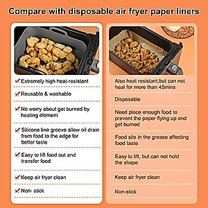 BYKITCHEN Air Fryer Silicone Liners for Ninja Dual Air Fryer 10 QT, Set of 2, Rectangular Silicone Air Fryer Liners Compatible with Ninja DZ401/DZ550, Double Air Fryer Accessories