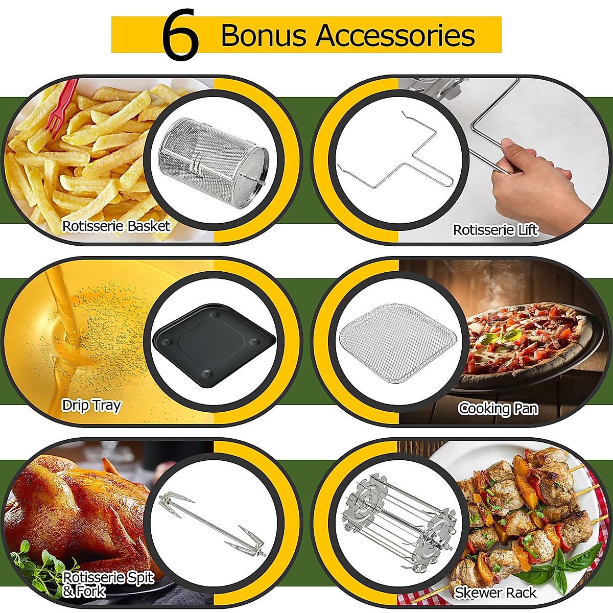 COSTWAY Air Fryer Oven, 8-In-1 Convection Air Dehydrator Oven with 6 Rotisserie Accessories, LED Touch Screen, Countertop Air Broiler Oven for Pizza, Toast, Turkey Roast, Fruit Slice, 1700W