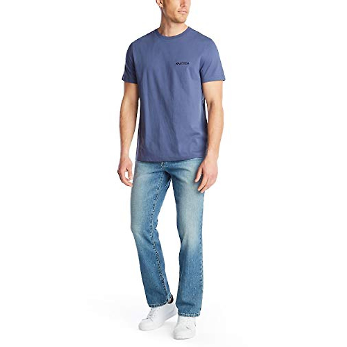Nautica Men's Short Sleeve Solid Crew Neck T-Shirt, Blue Indigo, Medium