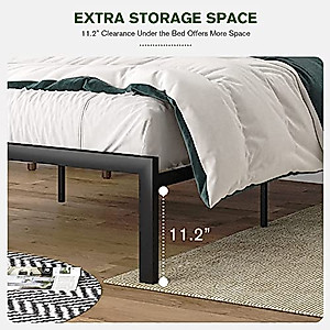 IMUsee Twin Size Bed Frame with Upholstered Button Tufted Headboard, Heavy Duty Platform Bed with 17 Strong Metal Slats Support, 11” Storage Space, Easy Assembly, Noise Free, No Box Spring Needed