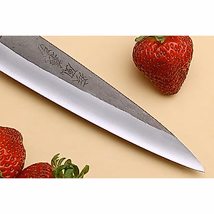 Yoshihiro Kurouchi Black-Forged Blue Steel Stainless Clad Petty Utility Knife Ebony Handle (5.3'' (135mm) & No Saya)