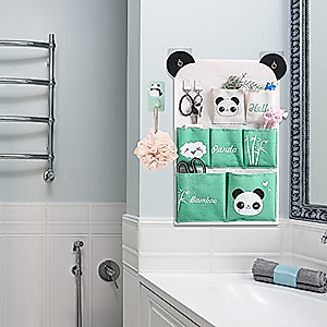 pandaonly 2 Wall Hanging Storage Bag,Linen Cotton Fabric Waterproof Pocket Organizer Bag with 6 Hooks,Over the Door/Wall for Bedroom Bathroom Closet Home Organizer