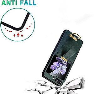 Yotta for Samsung Galaxy Z Flip 5 Case with Ring, Full Body Leather Cases Wrist Strap Holder Phone Covers Slim Shockproof Protective Portable Folding Cover(Color:E)