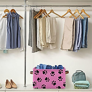 Kigai Dog Paw Storage Basket with Handles Collapsible Storage Bins Canvas Fabric Storage Organizer for Shelves Closet Bedroom Living Room 2Pack