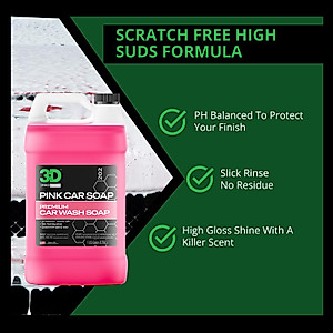 3D Pink Car Wash Soap (1 Gallon) - pH Balanced, Easy Rinse, Scratch Free Car Soap