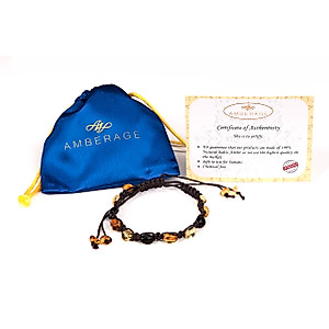 AMBERAGE Friendship Braided Bracelets with Natural Baltic Amber Beads for Adults/Teens- Hand Made (4 Colors) (1PC BROWN COLOR)