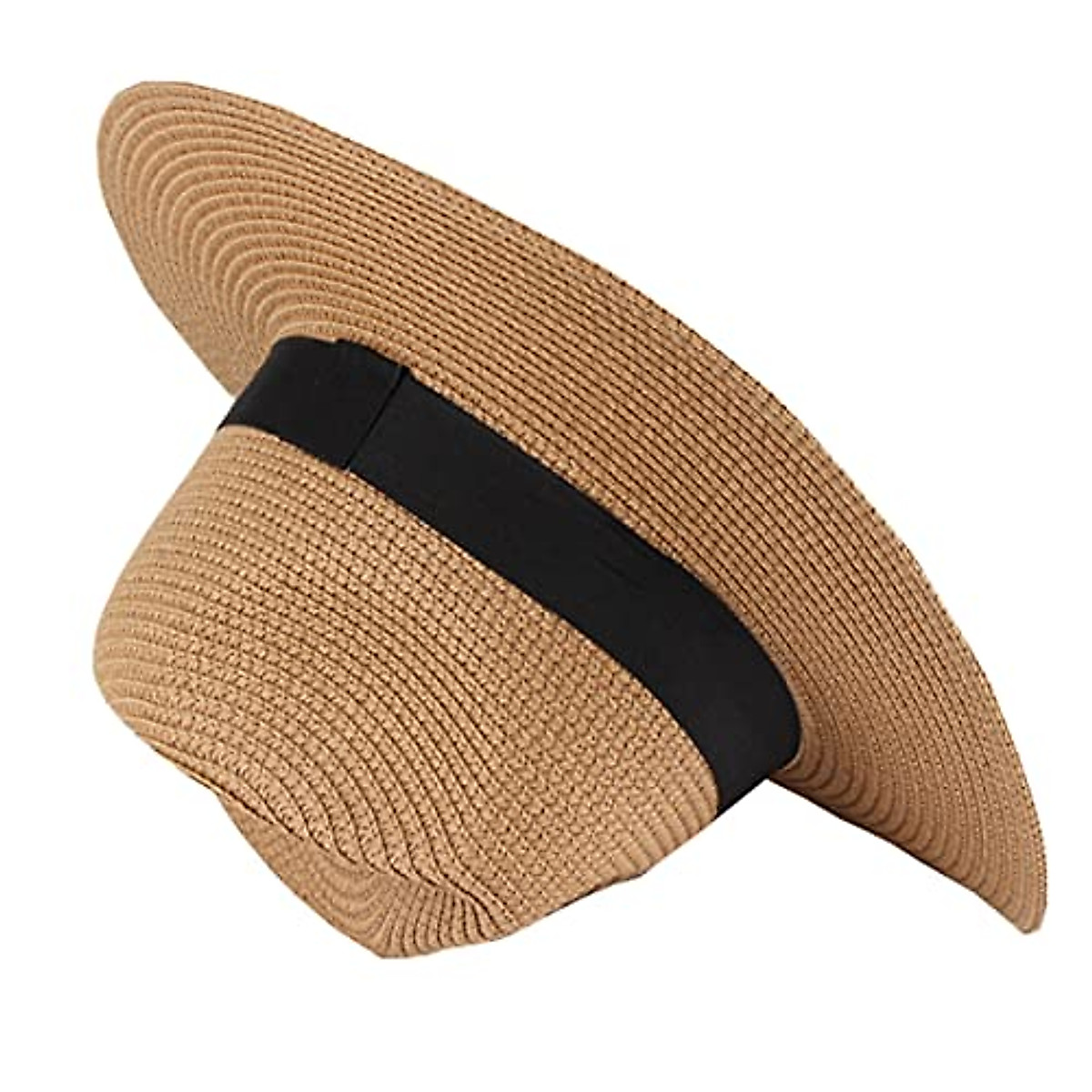 Womens Classic Wide Brim Straw Panama Hat Fedora Summer Beach Sun Hat UPF Straw Hat for Women Khaki