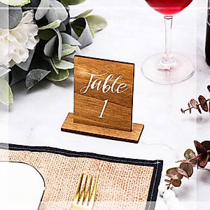 20 Pcs Wedding Wooden Table Wedding Table Numbers with Wooden Base Rustic Wedding Centerpieces for Tables Number Wooden Sign for Banquet Restaurant Party Decor (Classic Style)