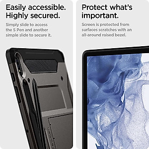 Spigen Tough Armor Pro Designed for Galaxy Tab S8 Plus Case (2022) / Galaxy Tab S7 Plus Case (2020) with S Pen Holder - Gunmetal
