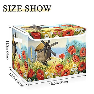 RunningBear Windmill Flowers Large Storage Bins with Lid Collapsible Storage Bin Shelves Basket Cute Bin for Home Nursery Closet
