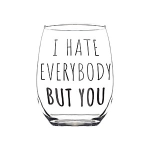 Celebrimo Funny Bestie Gifts For Women - I Hate Everybody But You Wine Glass - Funny Bestfriend Christmas Stocking Stuffers - Fun Birthday Gifts for Boyfriend, Girlfriend - Cute BFF Glass 15oz