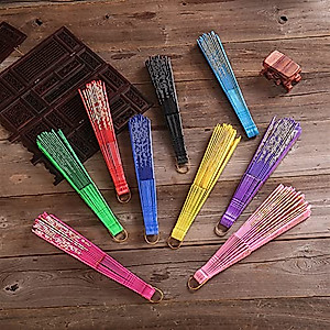 PHONME Multipurpose 2 pcs Fashion Folding Fan Flower Lace Silk Wedding Dance Party Stage Performance Decoration Fashion Stamping Hand Held Fan for Decoration Vintage style (Color : Red)