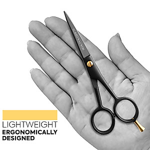 Beauty & Crafts- 5'' German Beard Mustache Scissor- 2 Mustache Combs For Facial Hair with Beautiful Pouch - Beard Trimming Scissors Use For Grooming, Cutting, And Styling Of Mustache (Black)