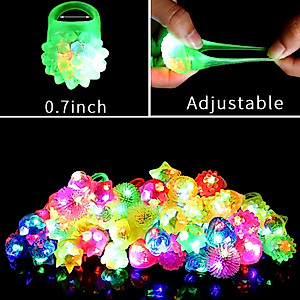 Sauyoza 38 Pack Party Favors for Kids 4-8 8-12 LED Light Up Rings Christmas Goodie Bag Stuffers Treasure Box Toys for Classroom Prizes Glow in The Dark Party Supplies for Kids Birthday Party Favors