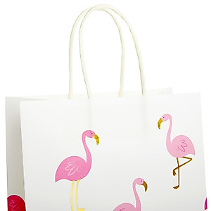Sparkle and Bash Pink Flamingo Birthday Party Favor Gift Bags, Tropical Decorations (24 Pack)
