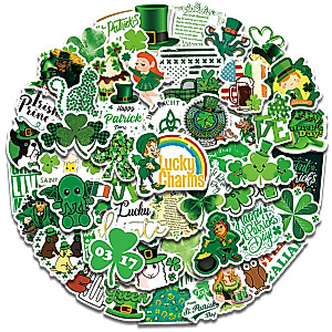 50 PCS St Patrick's Day Stickers,Vinyl Waterproof Aesthetic Stickers for Water Bottle,Laptop,Phone,Patrick's Day Decorations Party Home Supplies,for Teens Girls Kids Gift