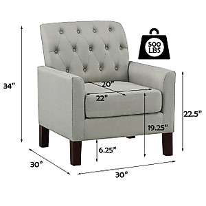Rosevera Shevonne 30”Accent Fabric Upholstered Arm Tufted Comfy for Reading in Bedroom,Living Room, Sofa Chair,Armchair for Small Space,Wood Legs, Standard, Dove Grey
