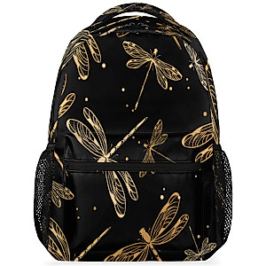 Mularoka Dragonflies Gold Black Laptop Backpack for Women Water Resistant College Travel Back Pack Computer Notebooks Laptop Bag Lightweight Daypack for Men