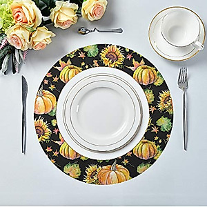 Placemats for Dining Table Mats - Autumn Pumpkins Sunflowers Leaves Branches Place Mat Holiday Place Mats Home Decoration 15.4 inch