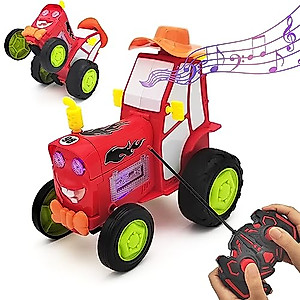 Tipmant Cute Cartoon RC Stunt Car 4CH Radio Remote Control Vehicle Toy Music, Lights Kids Birthday Gifts (Red)