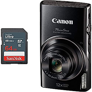 Canon PowerShot ELPH 360 HS Digital Camera + 64GB SD Memory Card (Black) (Renewed)