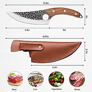 ZENG Butcher Knife, Viking Knife Boning Knife Hand Forged Hussk Japanese Knife with Sheath Kitchen Chef Knife Caveman Knife Ultimo Knives Fillet Knife Meat Cutting Knives for BBQ Deboning Vegetables